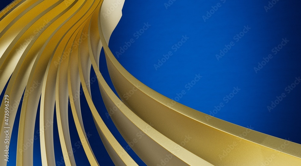 Abstract gold lines are curved on a black background. Optical illusion ...