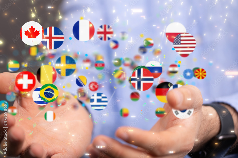 World map with all states and their flags,3d render. Stock Photo ...