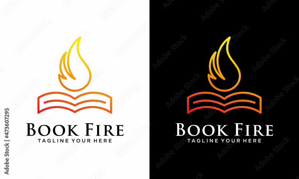 Modern Book Fire Logo Template Design Vector, Emblem, Design Concept ...