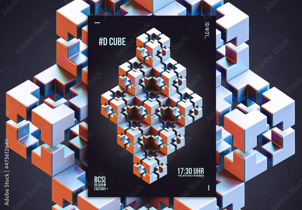 Futuristic 3D Art Poster Layout with Isometric Cubes Composition Stock ...