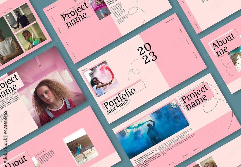 Pink Portfolio Layout Stock Template | Adobe Stock