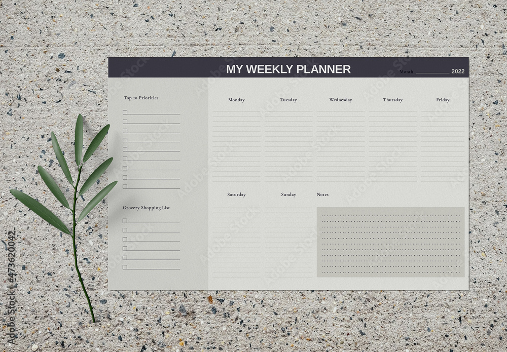 Elegant Weekly Desk Planner 2022 Layout Stock Template | Adobe Stock