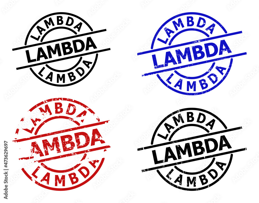 LAMBDA stamp versions. LAMBDA title is between parallel lines inside ...