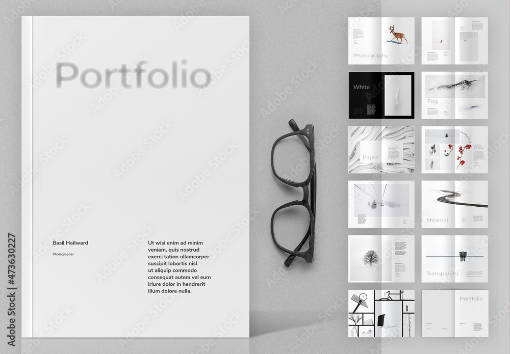 Minimal White Portfolio Layout Stock Template | Adobe Stock