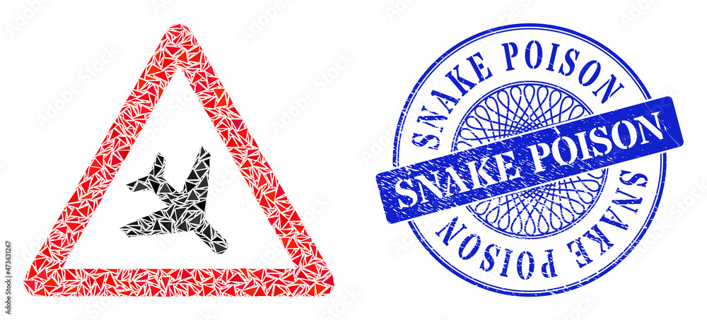 Airplane warning mosaic of triangle particles, and Snake Poison rubber ...