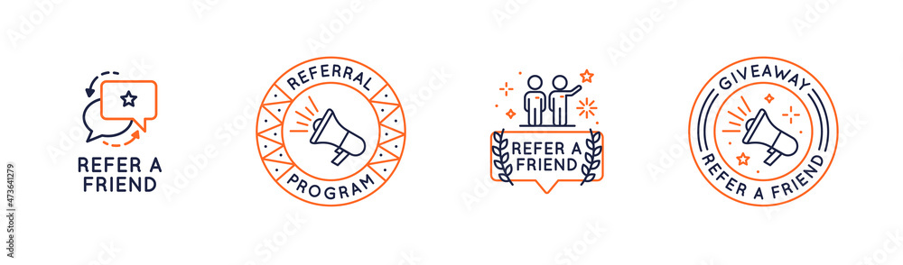 Referral program icons set. Refer a Friend concept with speech bubbles ...
