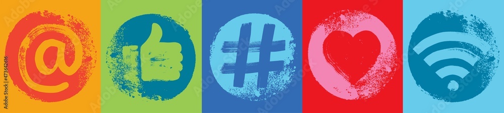 Five Social Media Symbols, Wide Format Web Banner Stock Photo | Adobe Stock