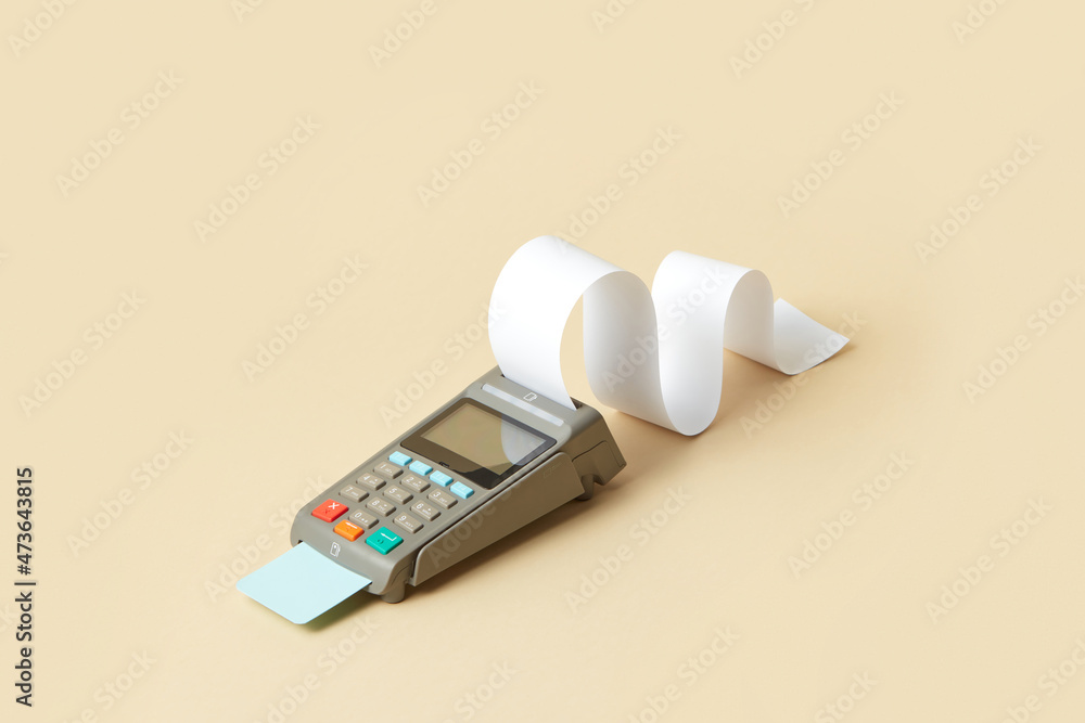 Payment terminal with card and receipt Stock Photo | Adobe Stock