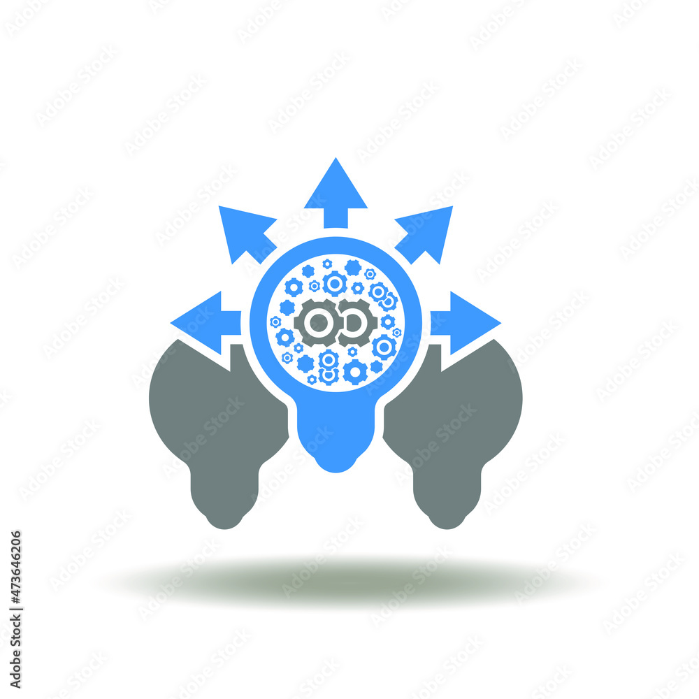 Vector illustration of light bulb with gears and different direction ...