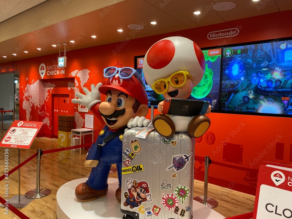 super mario at the booth of Nintendo in Narita international airport ...