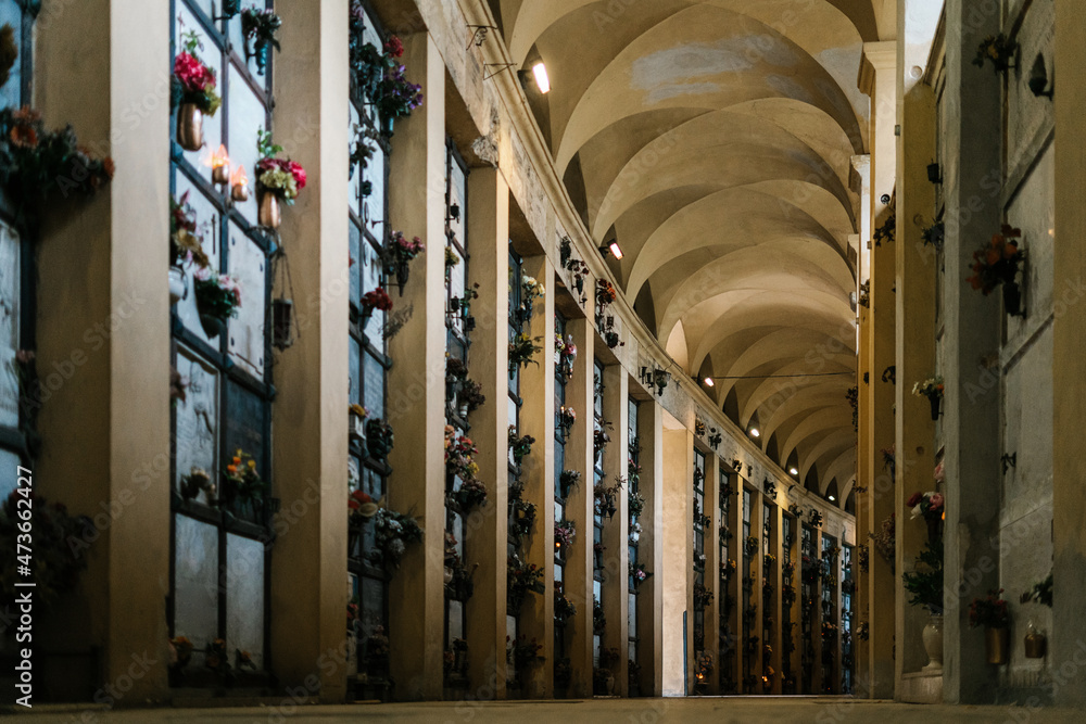 Classic architecture of cemetery with graves Stock Photo | Adobe Stock