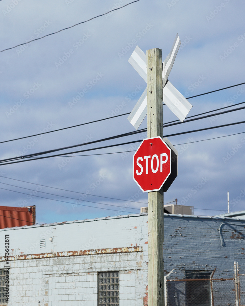 Train Track Stop Sign Stock Photo | Adobe Stock