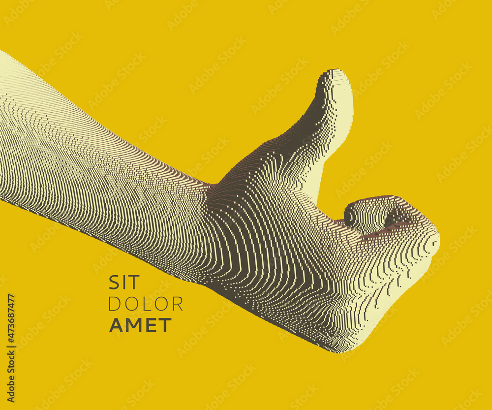 Thumbs up symbol. Hand show like or good. Sign success and nice. Voxel ...