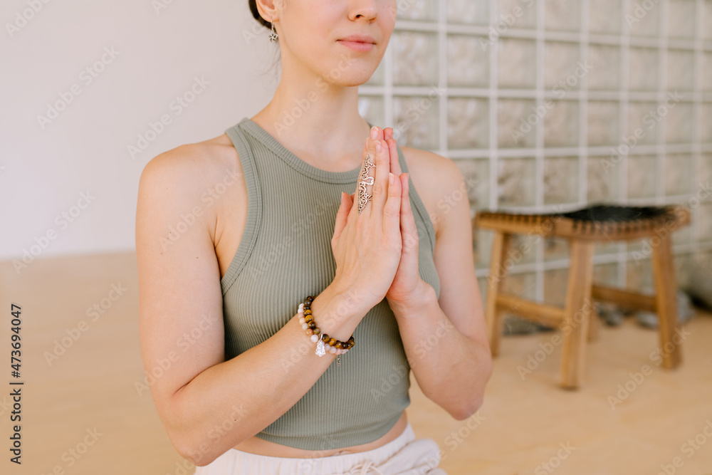 Female Doing Namaste Pose Stock Photo | Adobe Stock