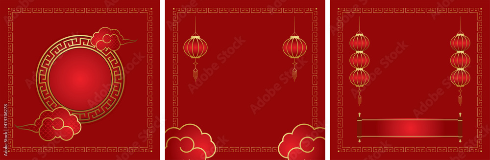 vector square background design with chinese ornaments as instagram ...