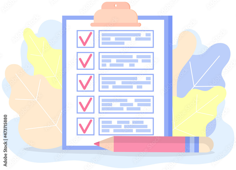 Clipboard with checklist with red tick marks near pencil. Check list ...