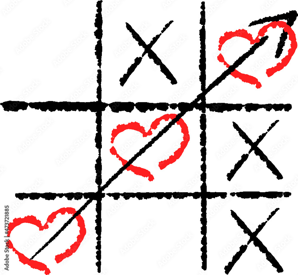 Simple game - X-O game.Hand drawn tic-tac-toe elements.Happy Valentines ...