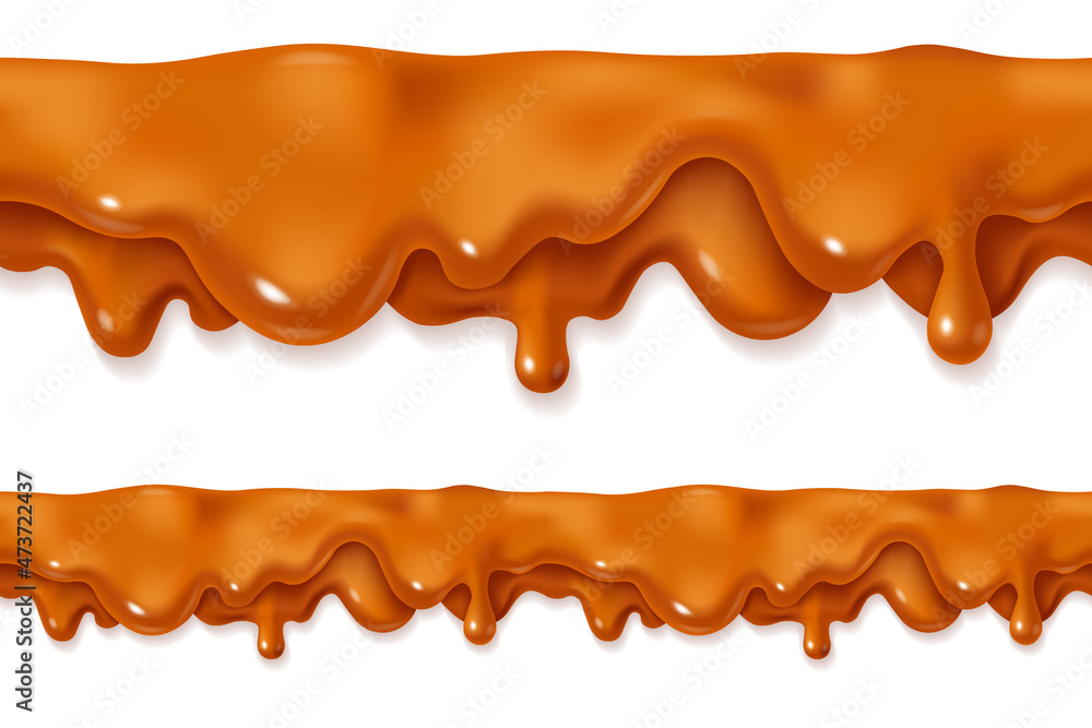 Vetor de Seamless caramel sauce drip. Melted drops of sweet liquid ...