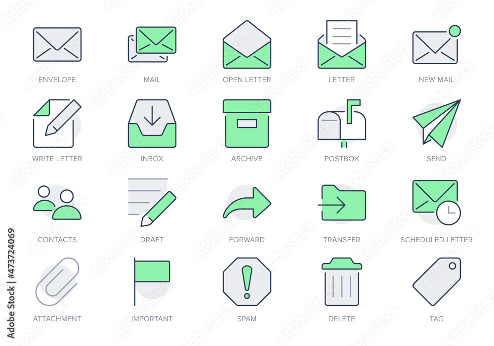 Mail line icons. Vector illustration include icon - postbox, label ...
