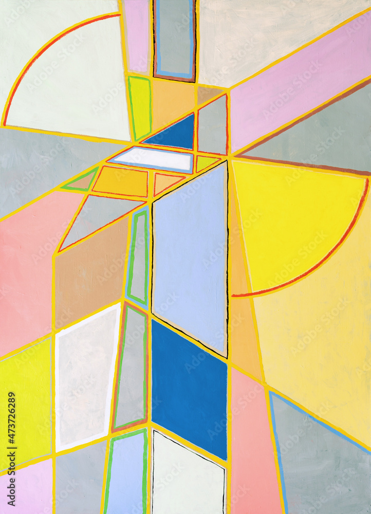 An abstract painting; linear elements forming a cruciform shape with ...