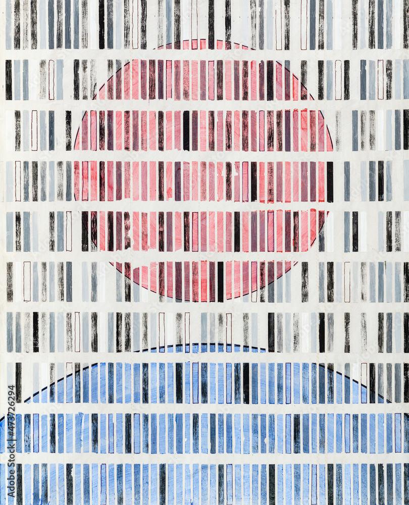 A painting with basic geometric shapes on a grid. Stock Photo | Adobe Stock