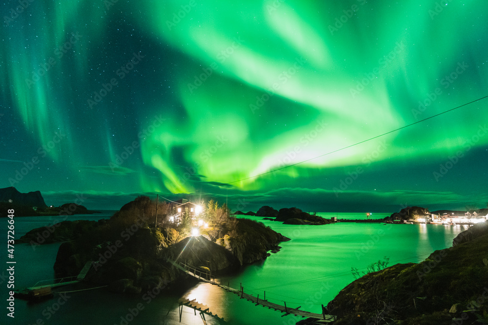 Northern lights over fjord in Norway Stock Photo | Adobe Stock