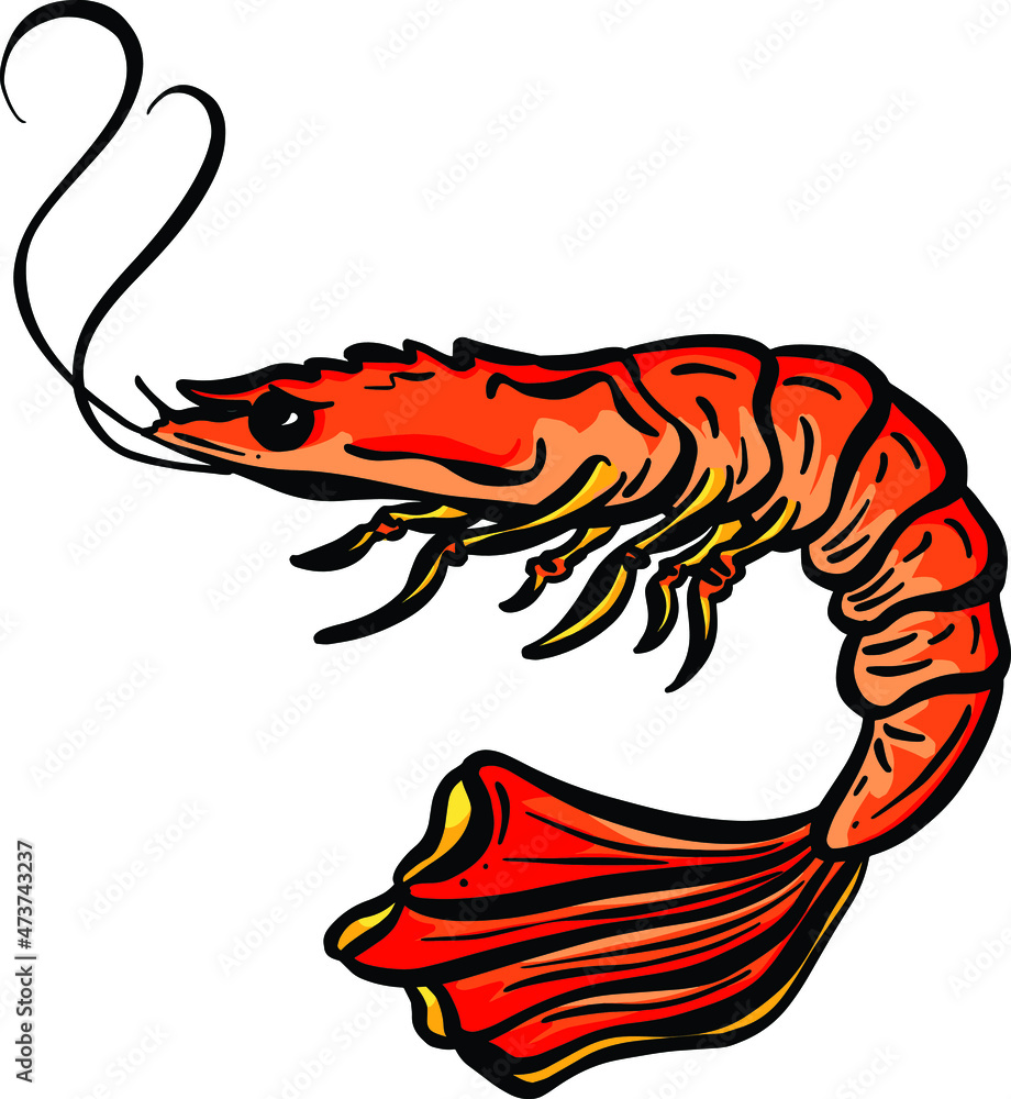 Cartoon Crustacean Shrimp Lobster Fish Vector Illustration Stock Vector ...