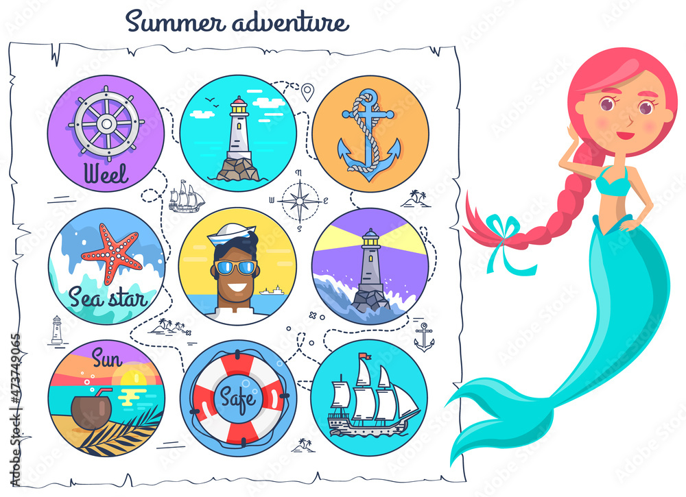Summer adventure banner with mermaid next to advertisement with ...