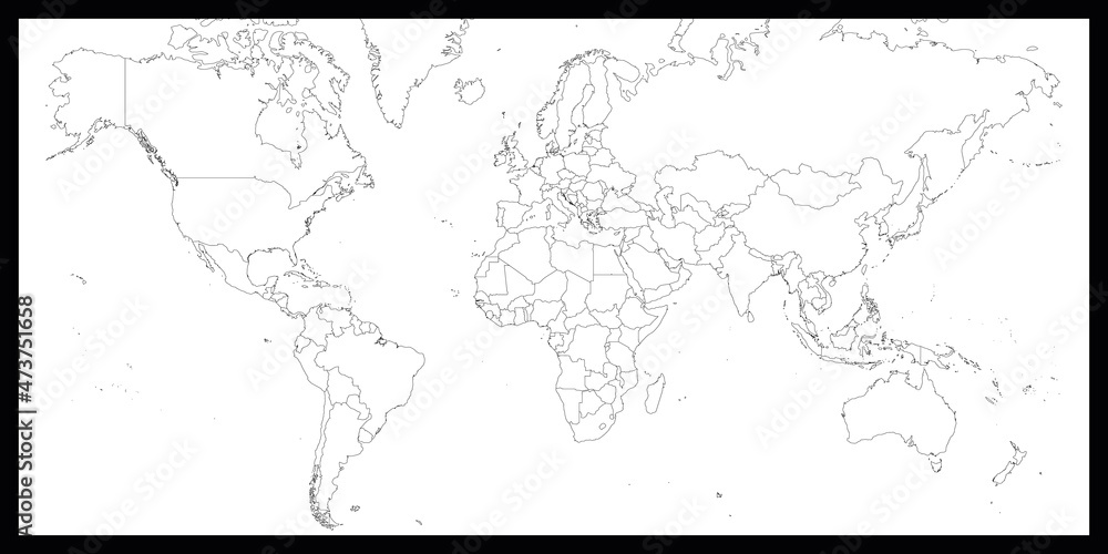 Blackline map of the world