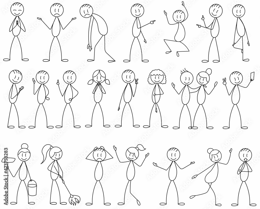 stick figure, vector human set on white background, isolated, vector ...