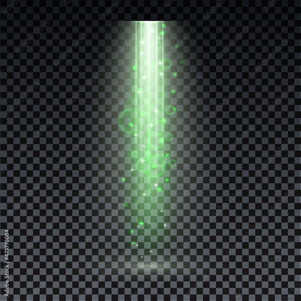 Green spotlight. Green laser beam on transparent background. Laser rays ...