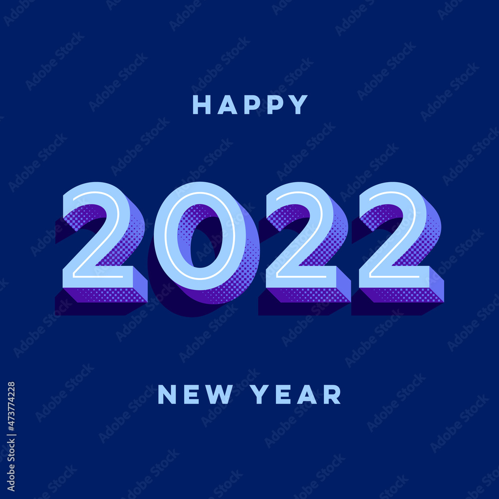 2022 Happy New Year Square Format Design Template with Creative Retro ...