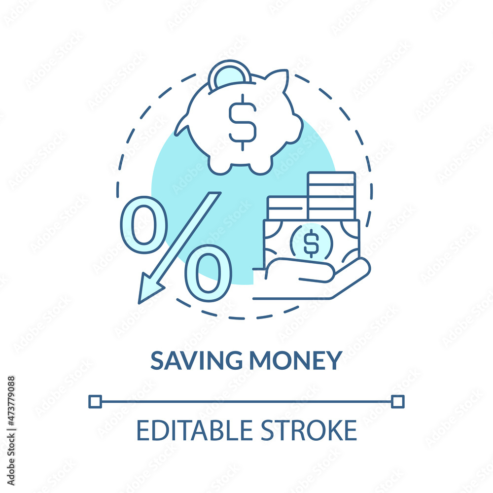 Saving money turquoise blue concept icon. Earnings and deposit abstract ...
