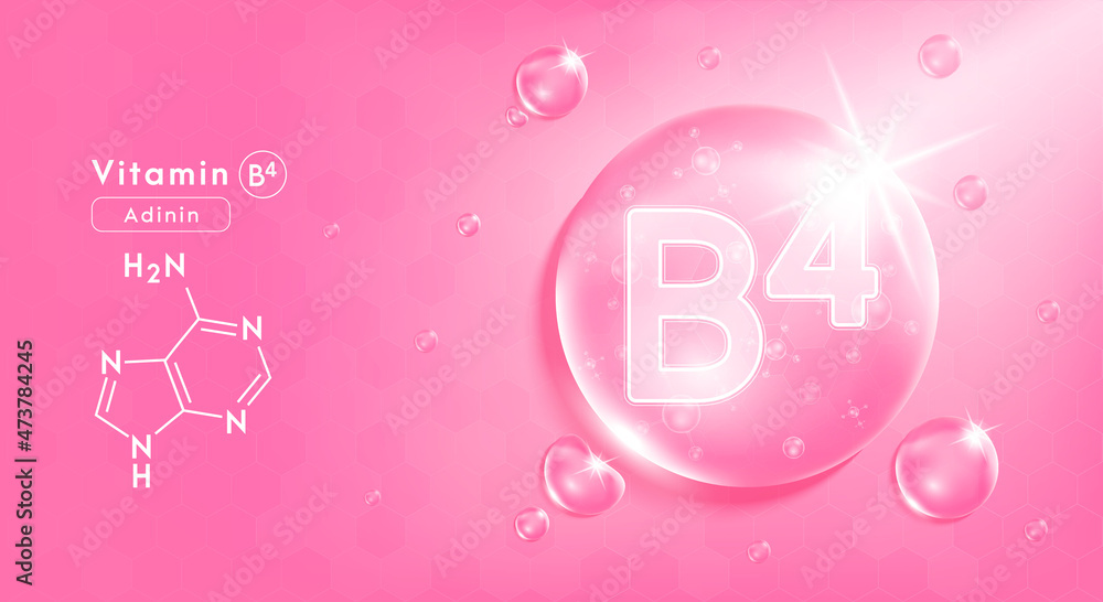 Vetor de Drop water vitamin B4 pink and structure. Vitamin complex with ...