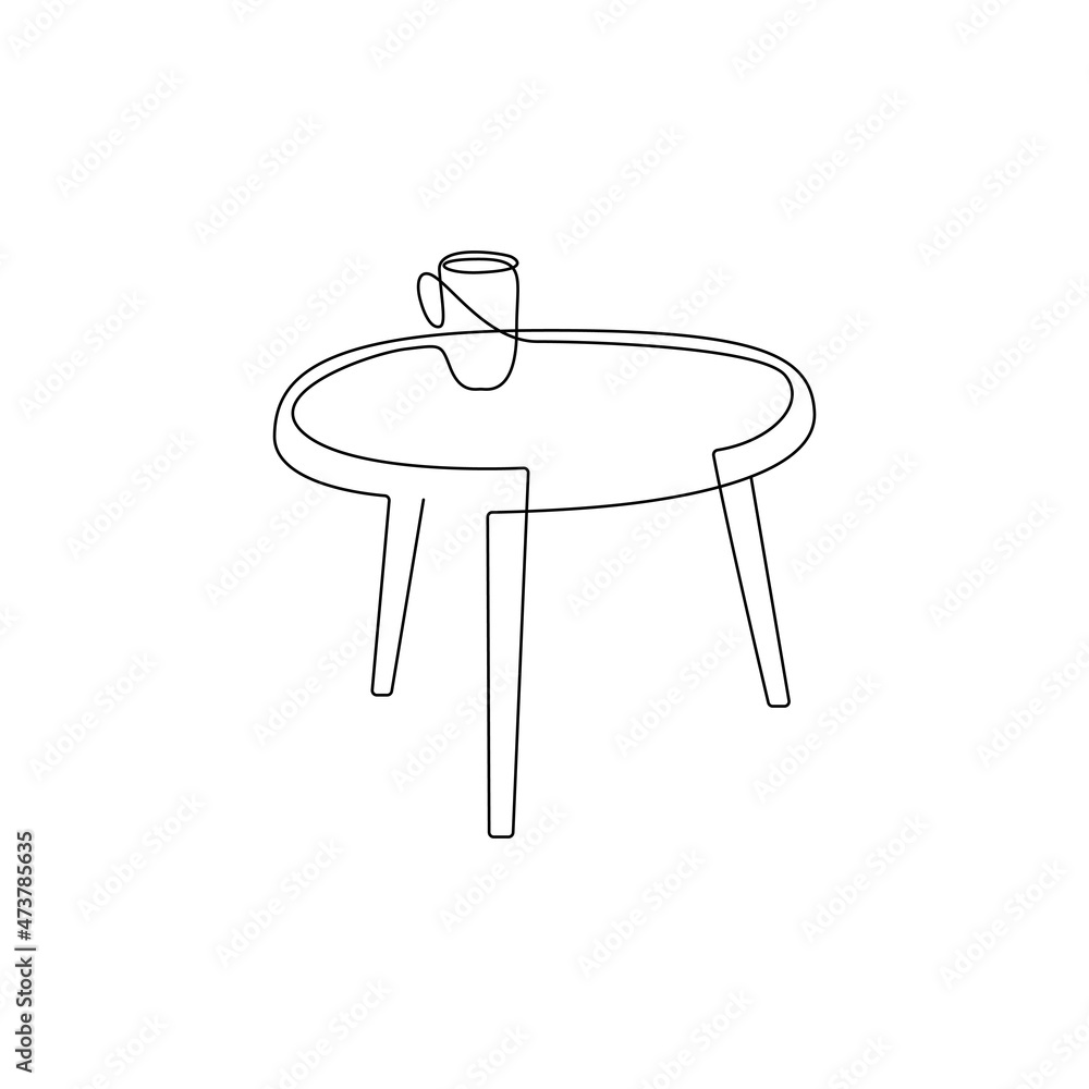 Continuous line drawing of cup of coffee on table. Linear silhouette ...