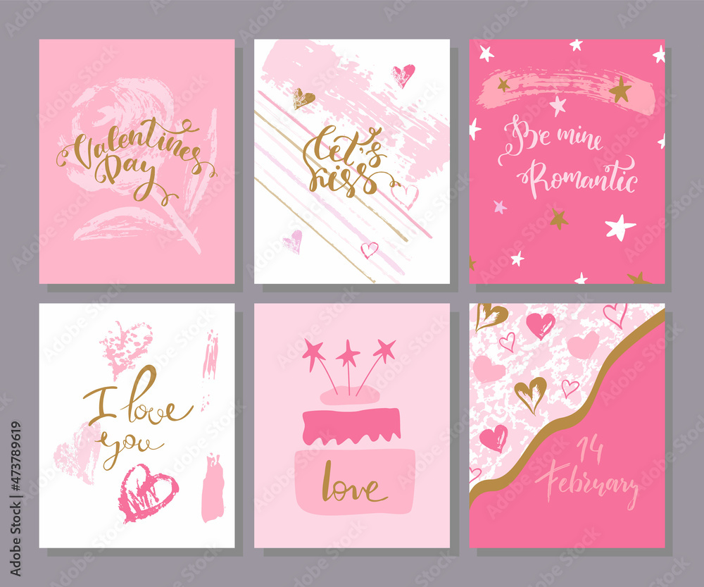 Collection of pink,white colored Valentine's Day card templates with ...