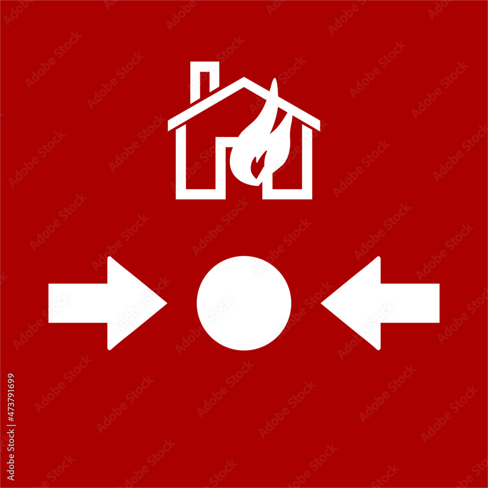 Red icon sign board for fire extinguisher. Fire, house symbol or label ...