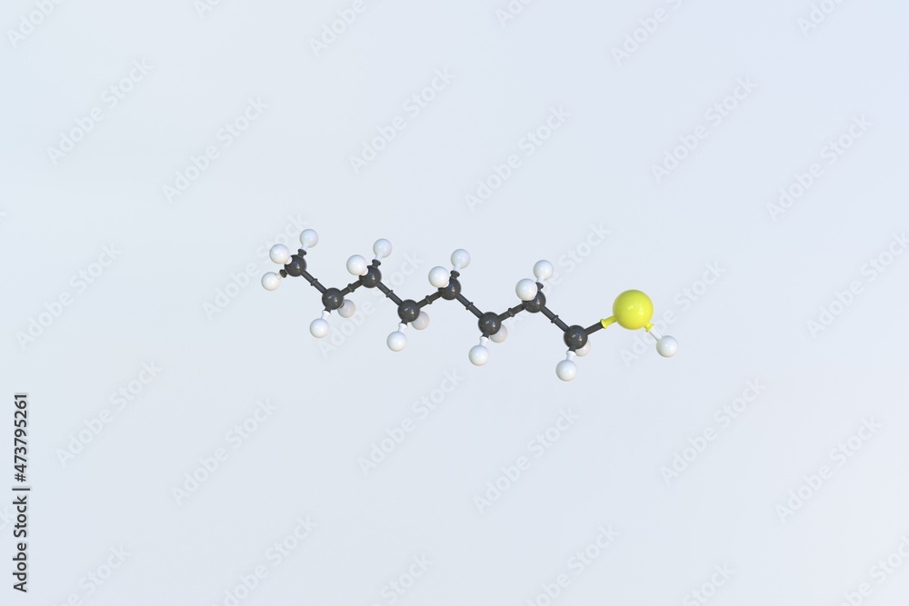 1-octanethiol molecule, isolated molecular model. 3D rendering Stock ...