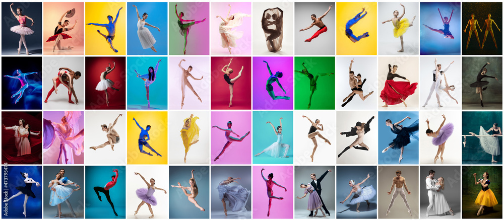Art Collage made of portraits of female and male ballet dancers in ...