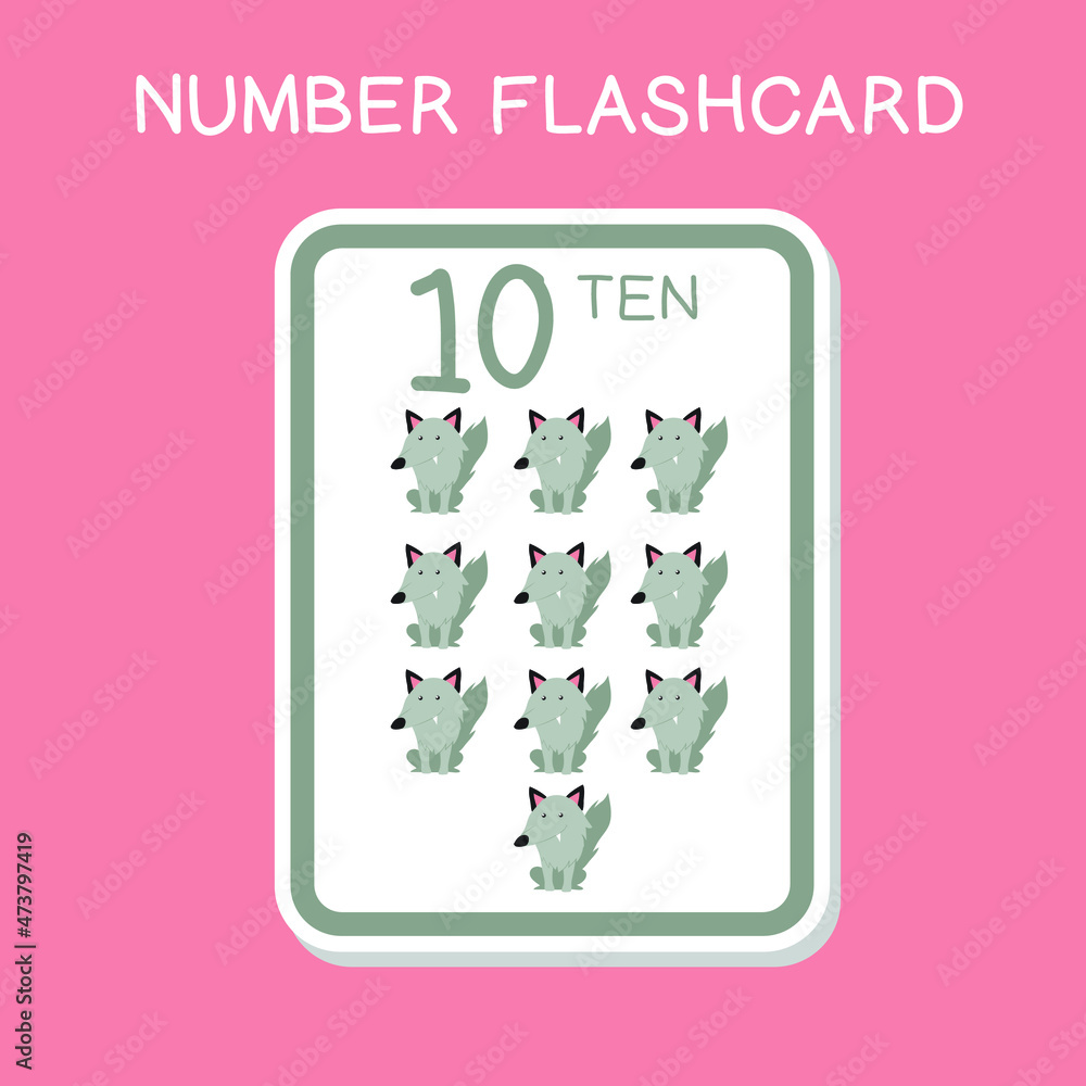 Vetor de Cute number flashcards with animals set. English counting with ...