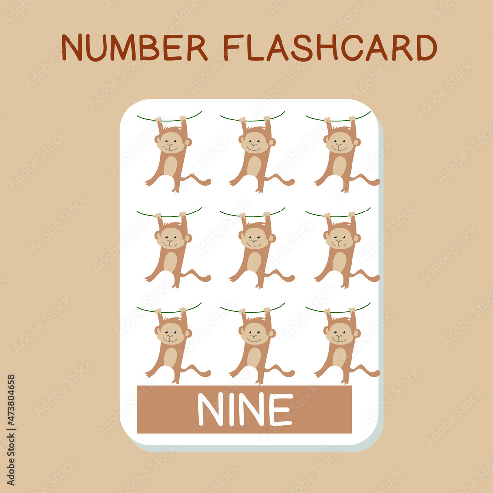Cute number flashcards with animals set. English counting with animal ...