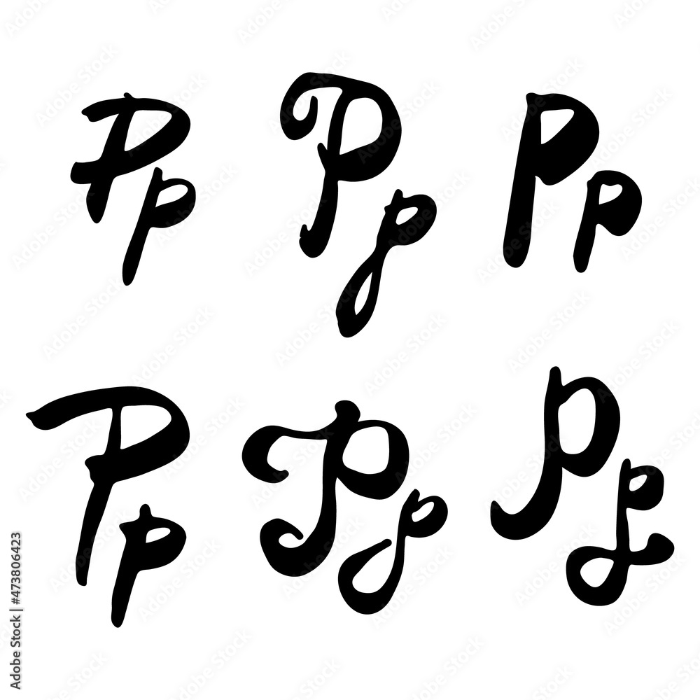 Vector handwritten letter P. Brush lettering. Hand drawn collection of ...
