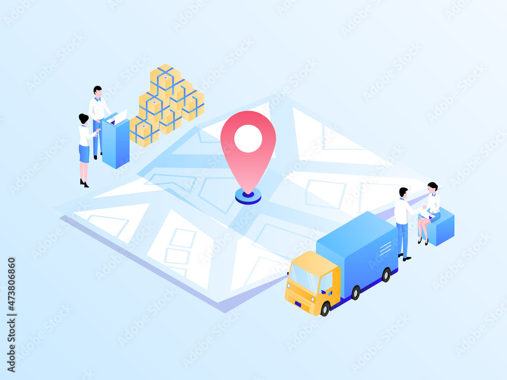 Business Map Package Sent Tracking Isometric Illustration Light ...
