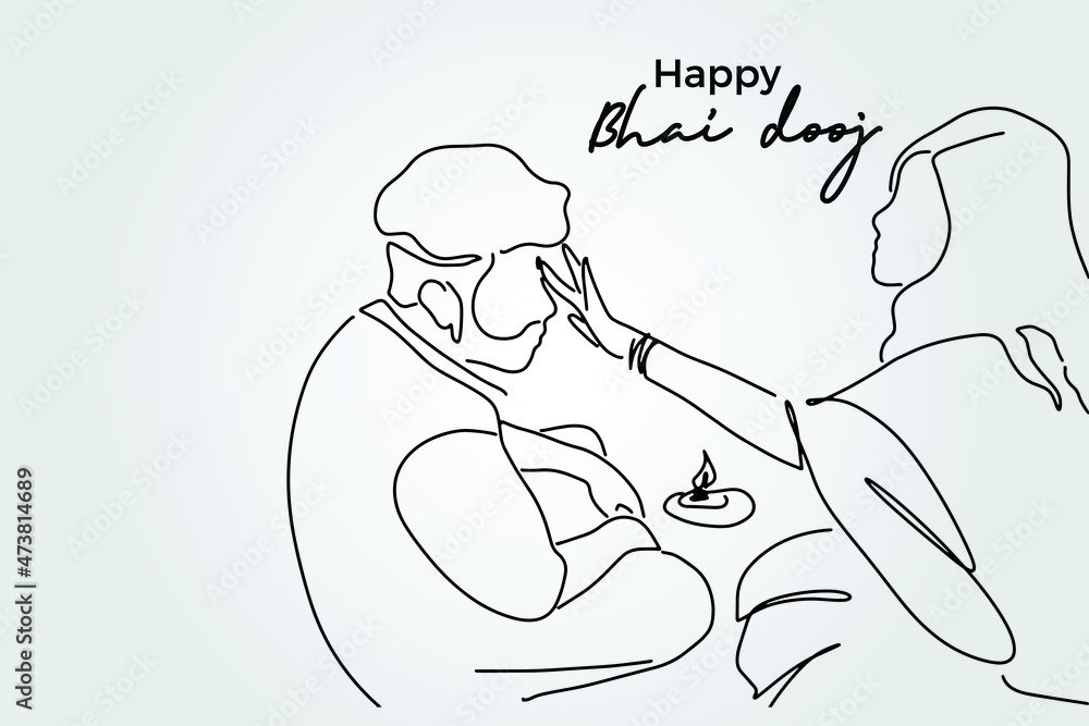 Line Drawing of Happy Bhai dooj day Hand Draw Sketch Design ...