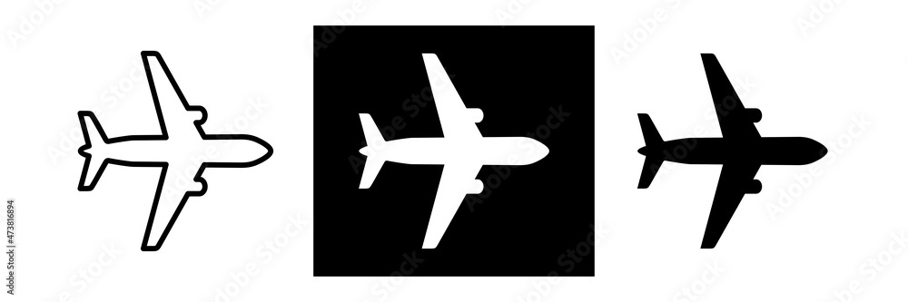 Airplane icons set. Plane flight pictogram. Transport, symbol travel ...