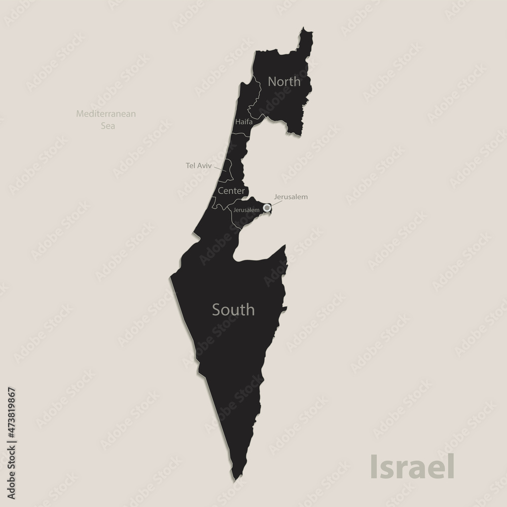 Black map of Israel with names of regions, design blackboard vector ...