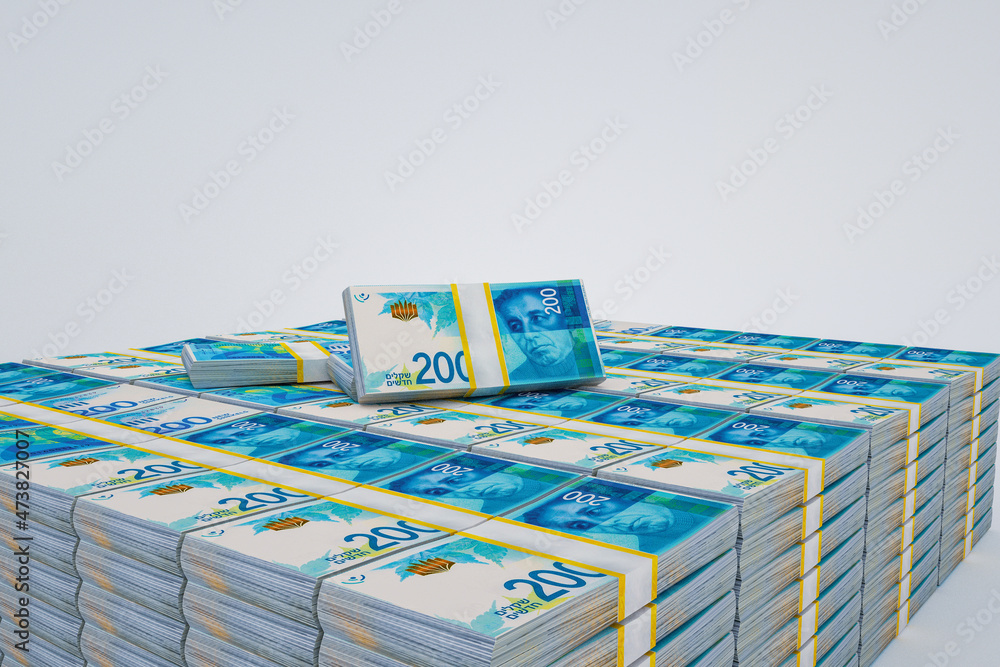 Money of Israel. Israeli new shell bills. ILS banknotes. 200 shekels ...