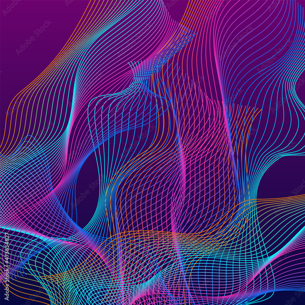 Gradient Curve Background Violet Vector. Flow Poster. Multicolored ...