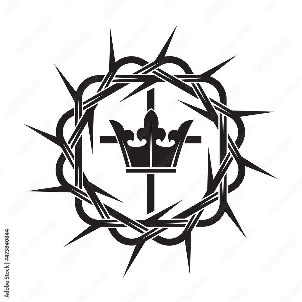 Crown Of Thorns Cross Black And White