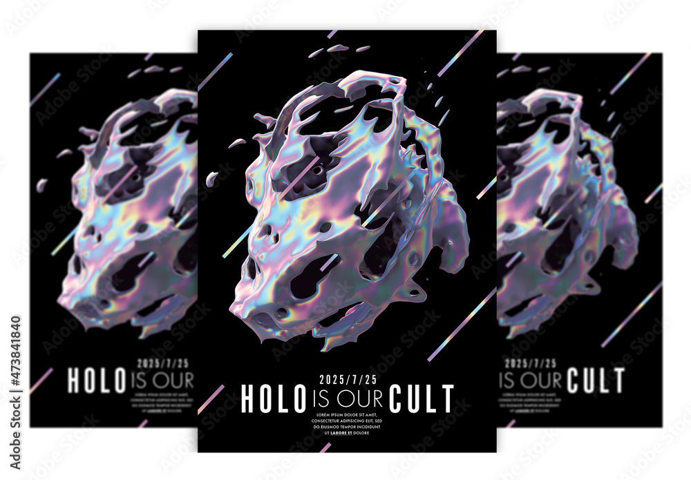 Holographic Design Poster Layout with Colorful Fluid Abstraction Stock ...